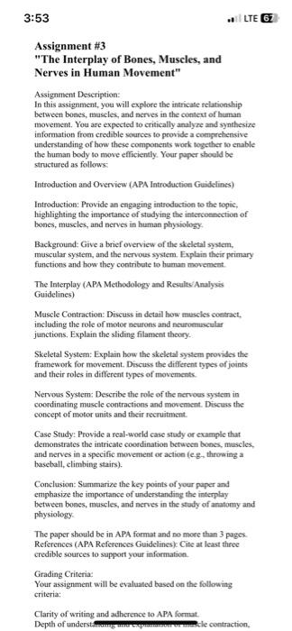 Solved 3:53 Assignment #3 "The Interplay of Bones, Muscles, | Chegg.com