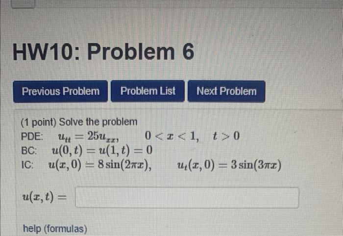 Solved PDE: utt=25uxx,00 BC:u(0,t)=u(1,t)=0 IC: | Chegg.com