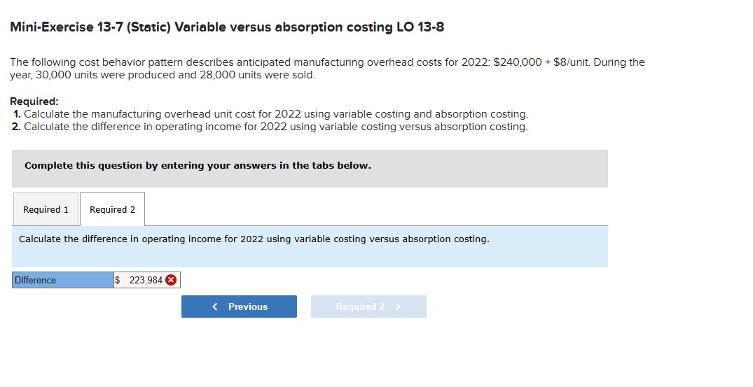 Solved Mini-Exercise 13-7 (Static) ﻿Variable versus | Chegg.com