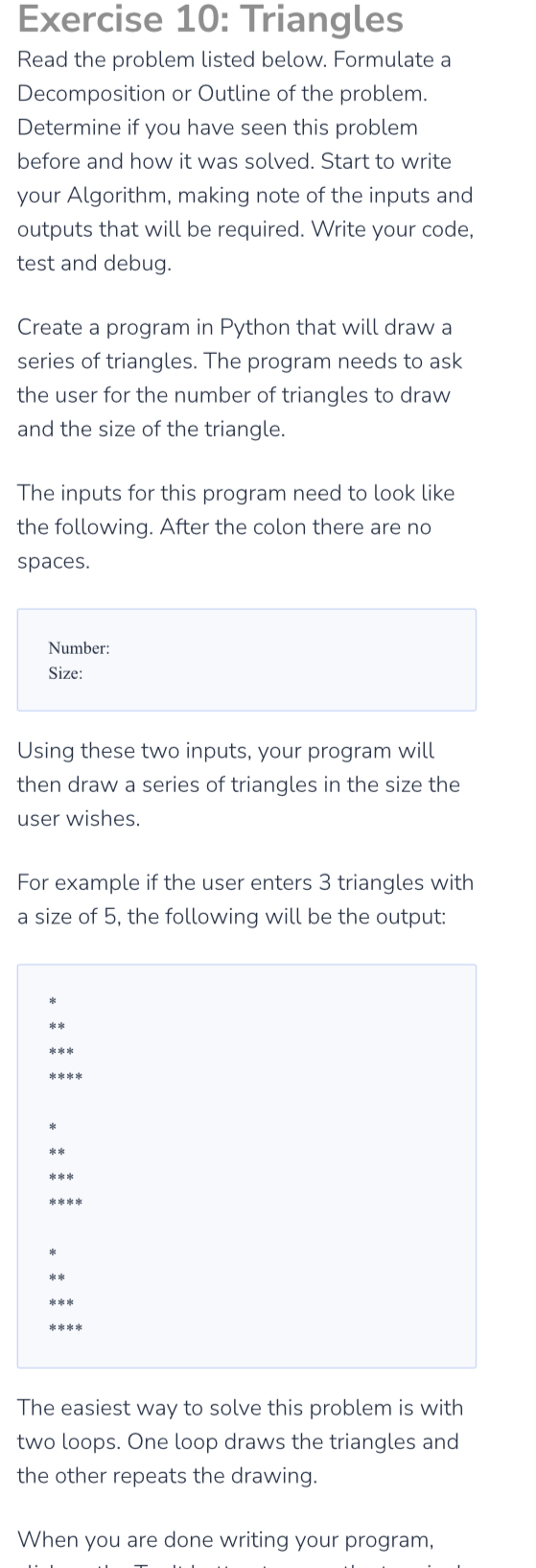 Solved Exercise 10: TrianglesRead the problem listed below. | Chegg.com