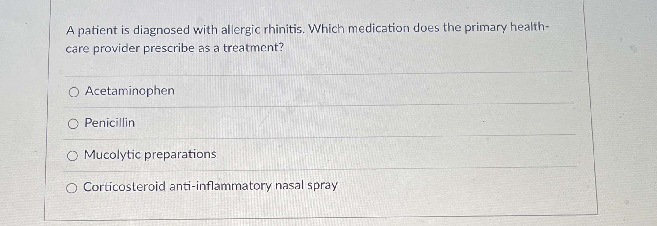 Solved A patient is diagnosed with allergic rhinitis. Which | Chegg.com