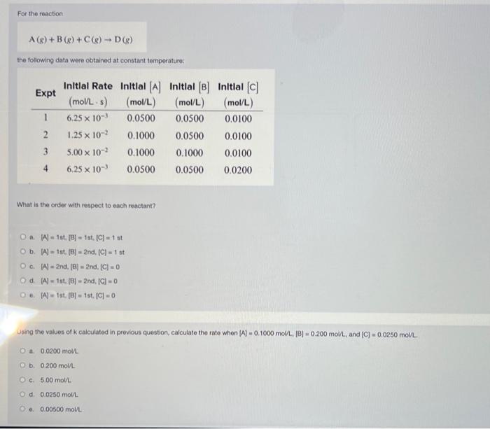 Using the values of k calculated in previous | Chegg.com