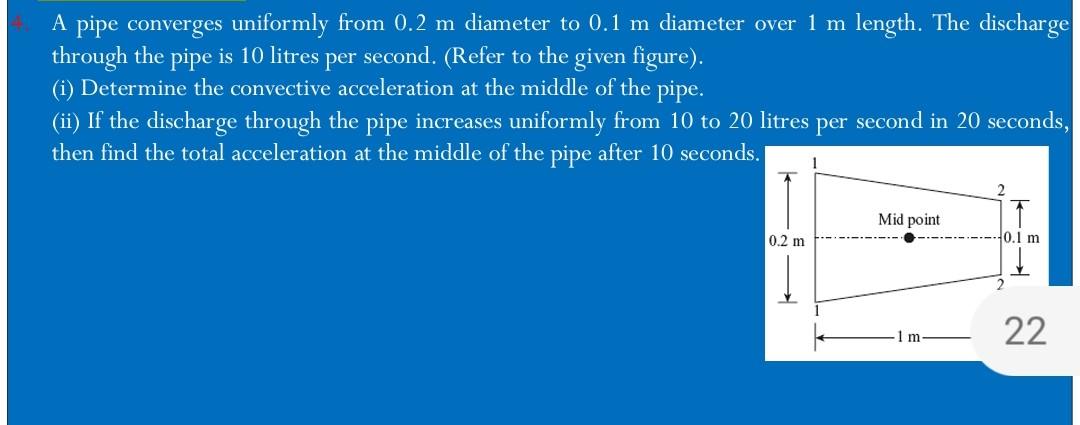 Solved A pipe converges uniformly from 0.2 m diameter to 0.1 | Chegg.com