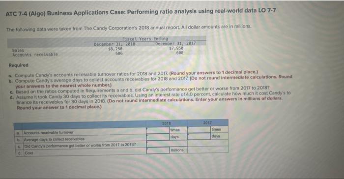 Solved ATC 7-4 (Algo) Business Applications Case: Performing | Chegg.com