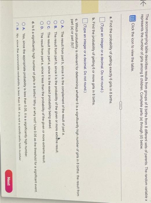 Solved mpanying table describes results from groups of 8 | Chegg.com