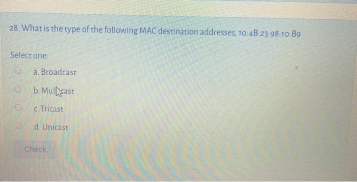 Solved 28. What is the type of the following MAC destination | Chegg.com