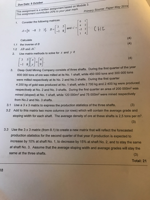 Solved Due Date: 5 October This assignment is a written | Chegg.com