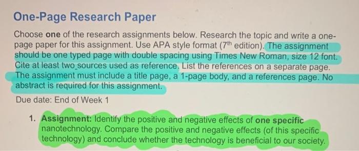 Solved One-Page Research Paper Choose one of the research | Chegg.com