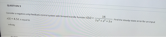 Solved QUESTION 3 Consider a negative unity feedback control | Chegg.com