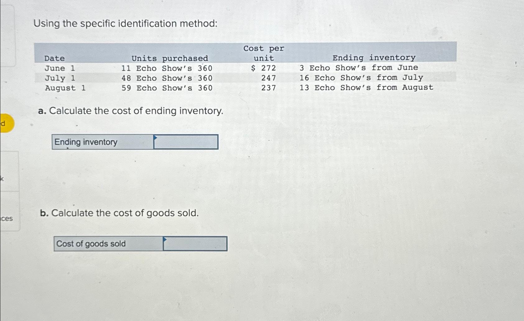 Solved Using the specific identification | Chegg.com