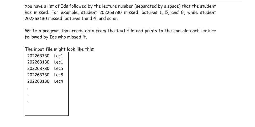 You have a list of Ids followed by the lecture number | Chegg.com