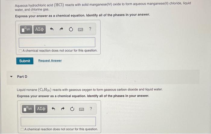 Solved Aqueous hydrochloric acid (HCl) reacts with solid | Chegg.com