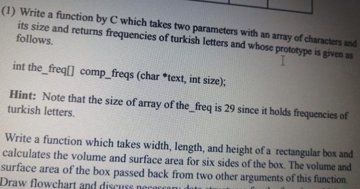 (1) Write a function by C which takes two parameters | Chegg.com