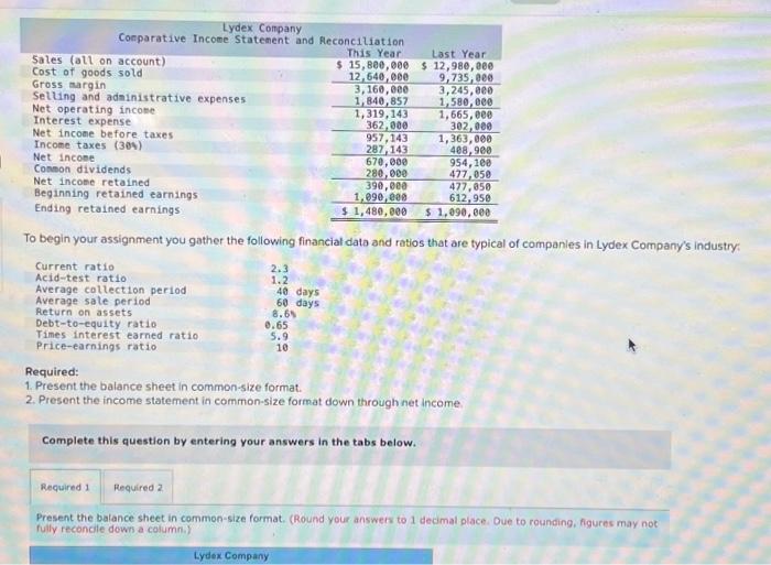 Solved Problem 16-16 (Algo) Common-Size Financial Statements | Chegg.com