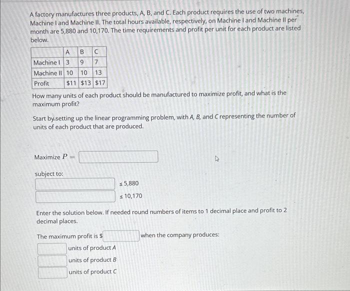 Solved A factory manufactures three products, A, B, and C. | Chegg.com