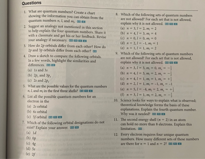 Solved Questions 1. What are quantum numbers? Create a chart | Chegg.com