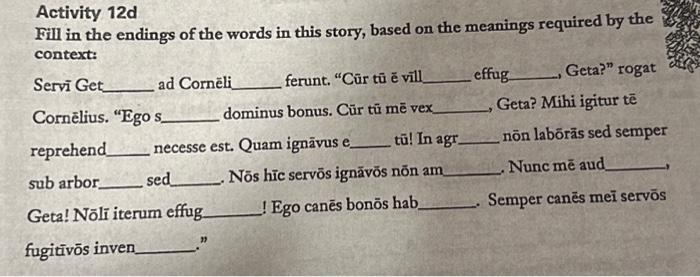 Activity 12d Fill in the endings of the words in this | Chegg.com