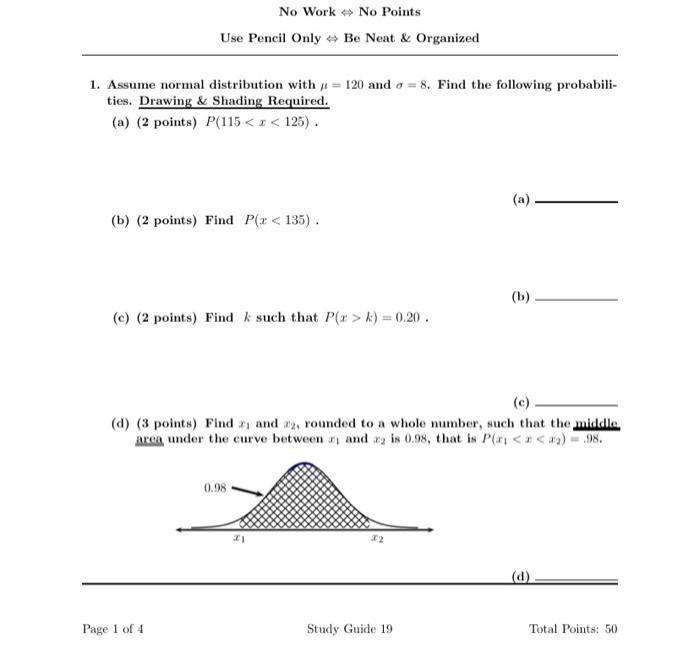 Solved 1. Assume normal distribution with μ=120 and σ=8. | Chegg.com