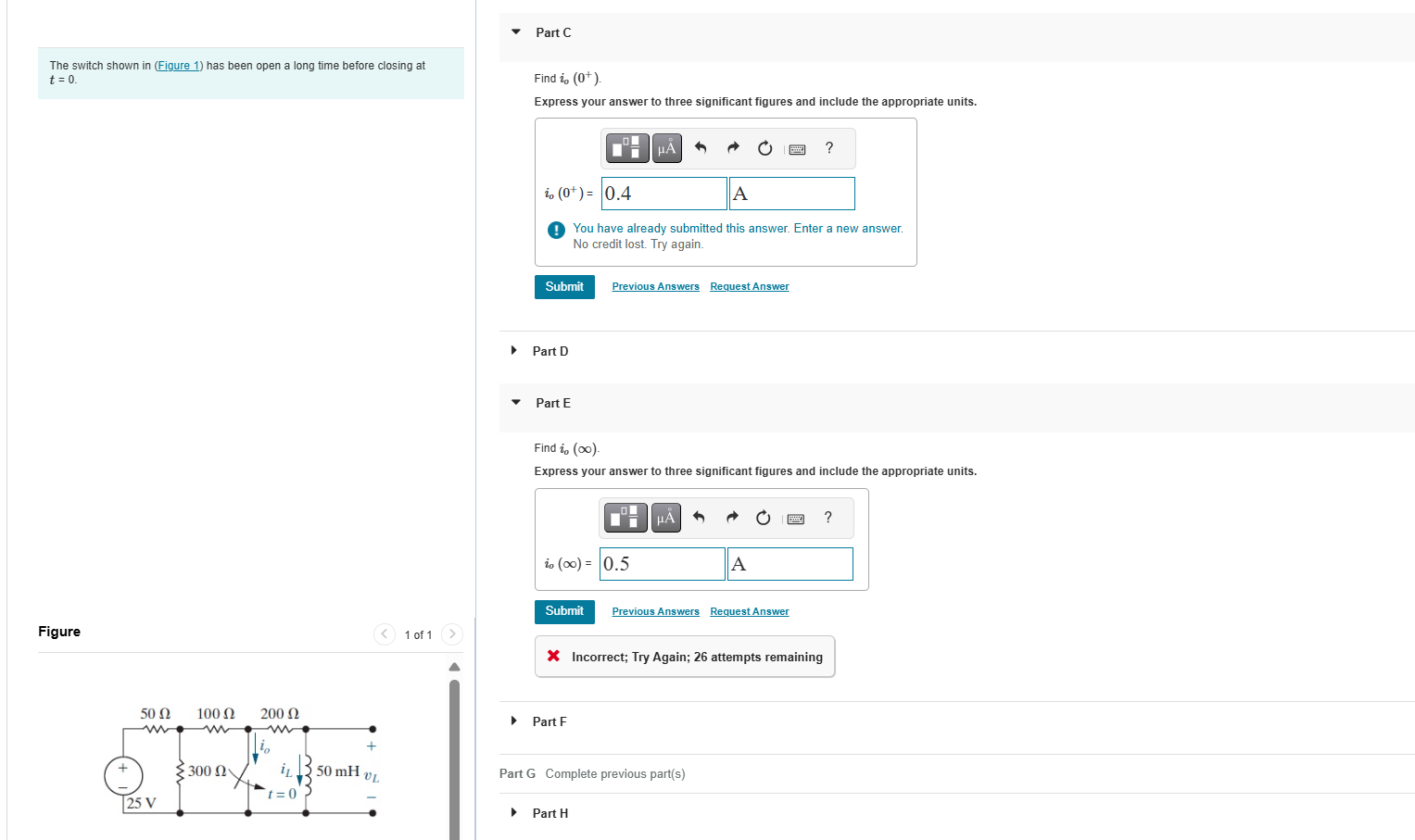 Solved The switch shown in (Figure 1) ﻿has been open a long | Chegg.com