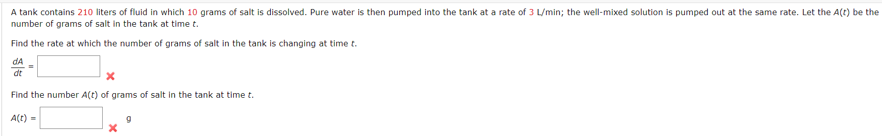 Solved number of grams of salt in the tank at time t.Find | Chegg.com