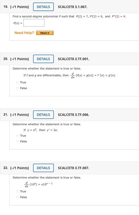 Solved [-/1 Points] SCALCET8 3.1.067. Find a second-degree | Chegg.com