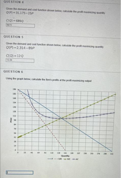 Solved QUESTION 4 Given the demand and cost function shown | Chegg.com