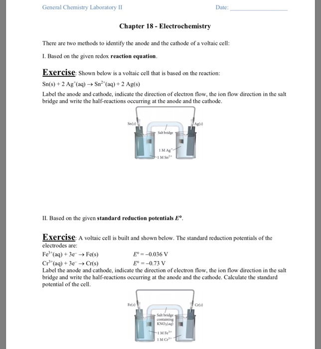 Solved General Chemistry Laboratory II Date: Chapter 18 - | Chegg.com