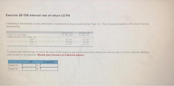 Solved Exercise 26-17A Using Excel to compute IRR LO P4 | Chegg.com