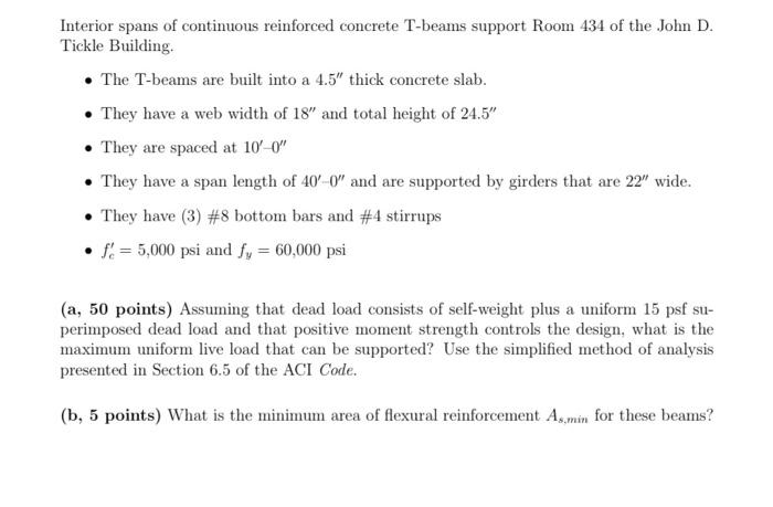 Solved Interior spans of continuous reinforced concrete | Chegg.com