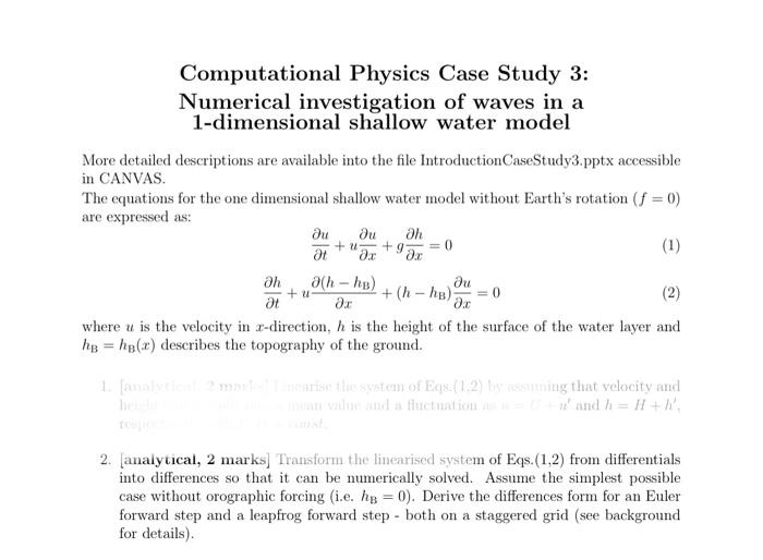 Computational Physics Case Study 3: Numerical | Chegg.com