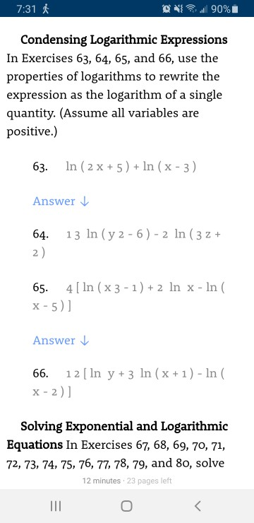 Solved 7:31 $ @N: 90% Condensing Logarithmic Expressions In | Chegg.com
