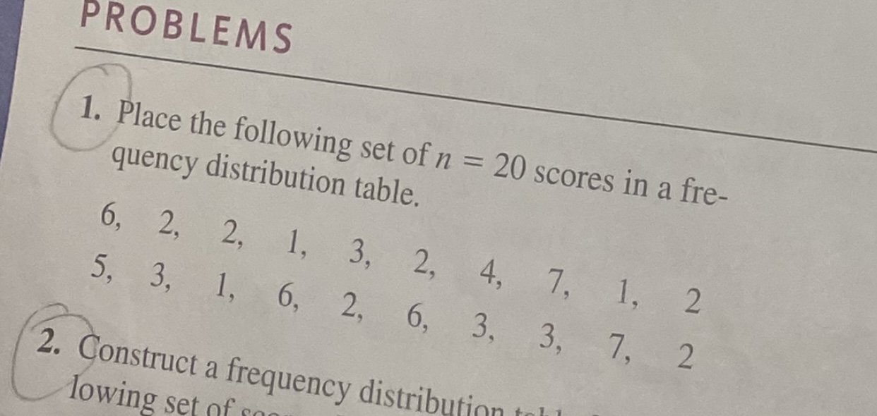 Solved PROBLEMSPlace the following set of n=20 ﻿scores in a | Chegg.com