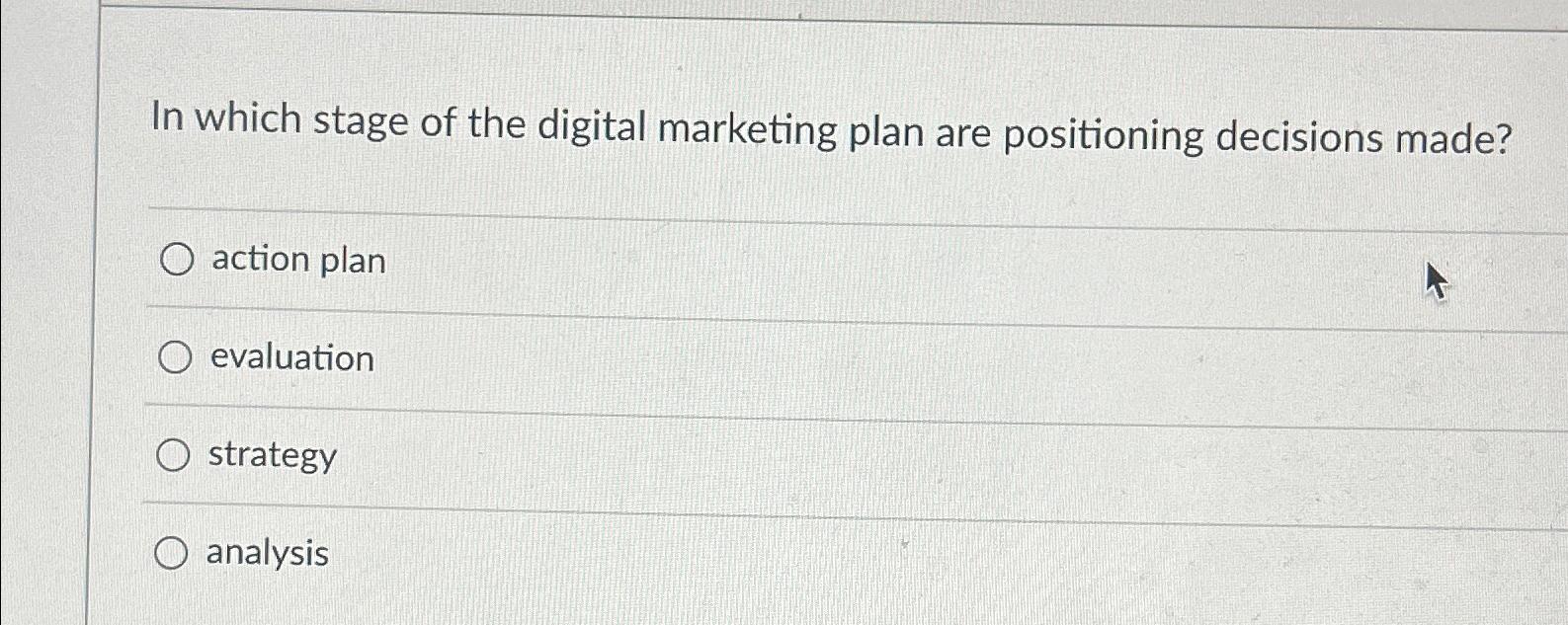 Solved In which stage of the digital marketing plan are | Chegg.com