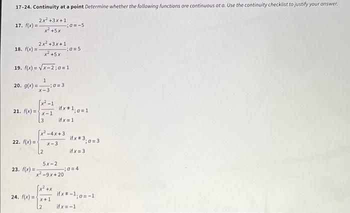 Solved 17-24. Continuity at a point Determine whether the | Chegg.com