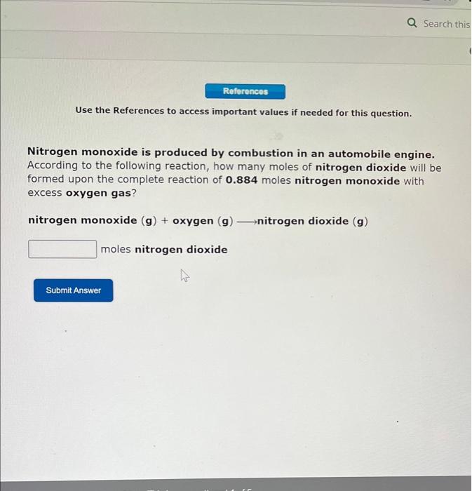 Solved Nitrogen monoxide is produced by combustion in an | Chegg.com