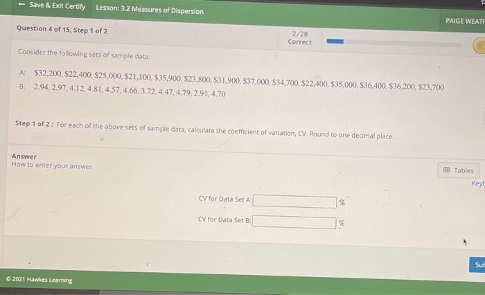 Solved Save & Exit Certify Lesson: 3.2 Measures of | Chegg.com