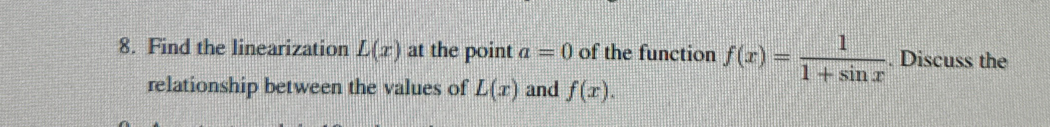 Solved Find the linearization L(x) ﻿at the point a=0 ﻿of the | Chegg.com