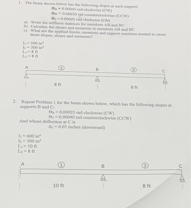 Solved 1. The beam shown below has the following slopes at | Chegg.com