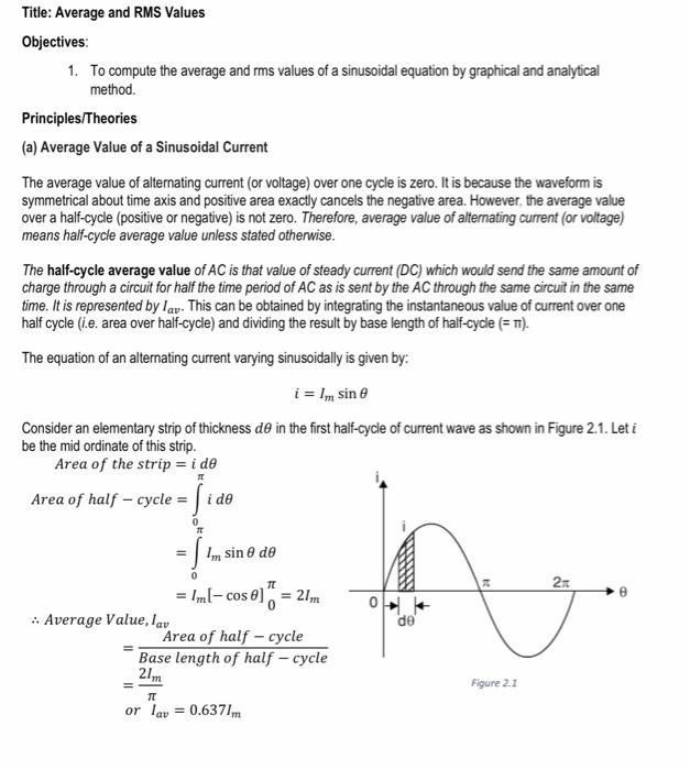 Title: Average and RMS Values Objectives: 1. To | Chegg.com