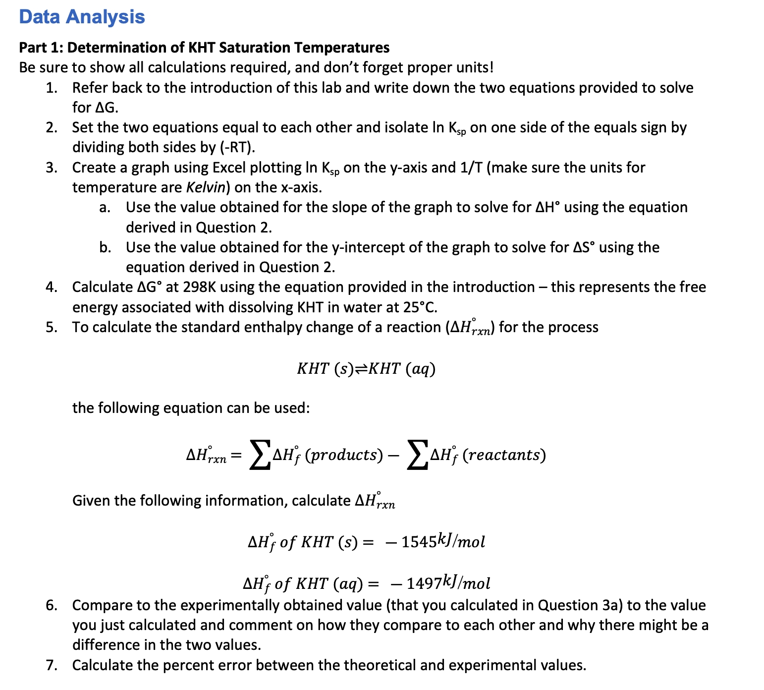 Solved Data AnalysisPart 1: Determination of KHT Saturation | Chegg.com