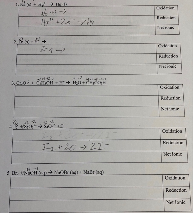 Solved 1. Na (s) +Hg2+ Hg (l) Oxidation Reduction Hy+20 7Hta | Chegg.com