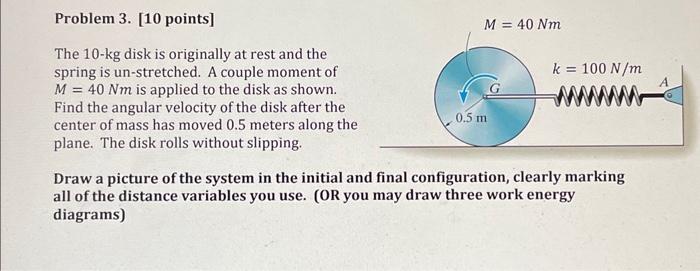 Solved Problem 3. [10 points] The 10−kg disk is originally | Chegg.com