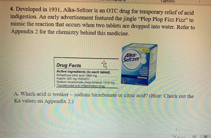 Solved Captions 4. Developed in 1931, Alka-Seltzer is an OTC | Chegg.com