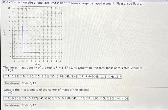 Solved The linear mass density of the rod is λ=1.67 kg/m. | Chegg.com