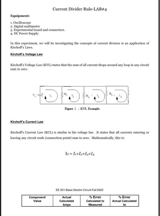 Solved Current Divider Rule-LAB\#4 Equipment: 1. | Chegg.com