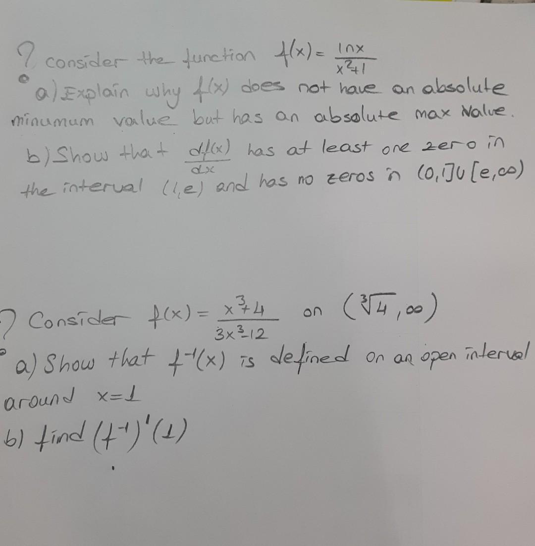 Solved ? consider the function f(x)=x2+1lnx (a) Explain why | Chegg.com