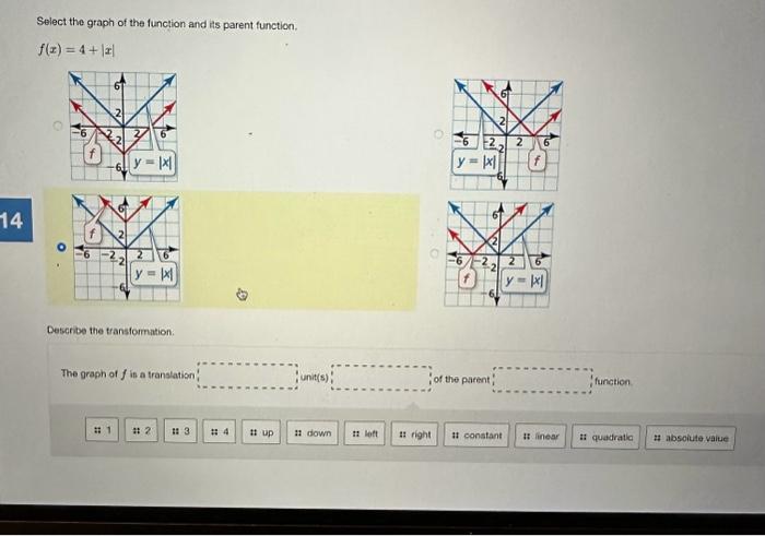 Solved Select the graph of the function and its parent | Chegg.com