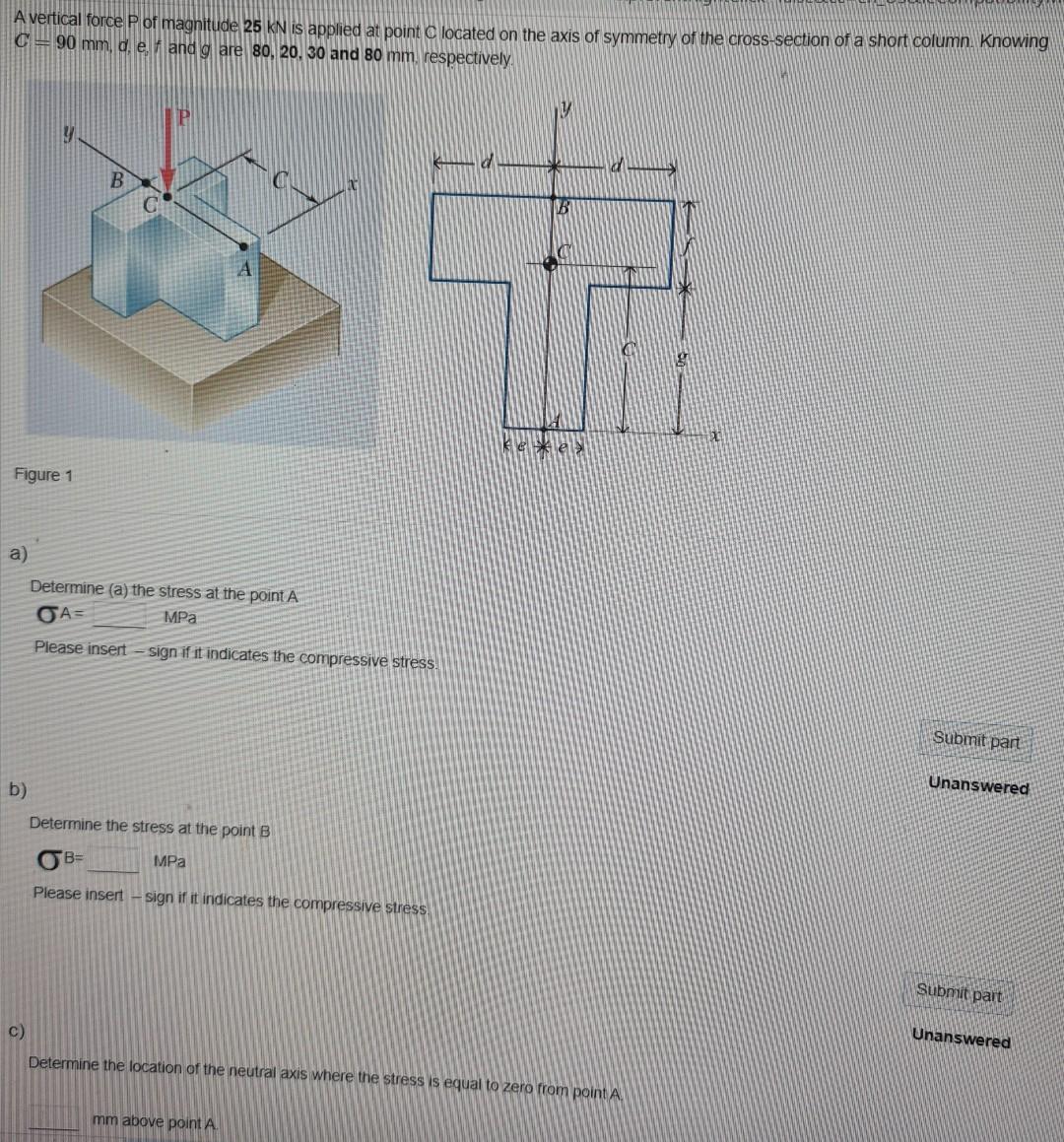 Solved A vertical force P of magnitude 25kN is applied at | Chegg.com