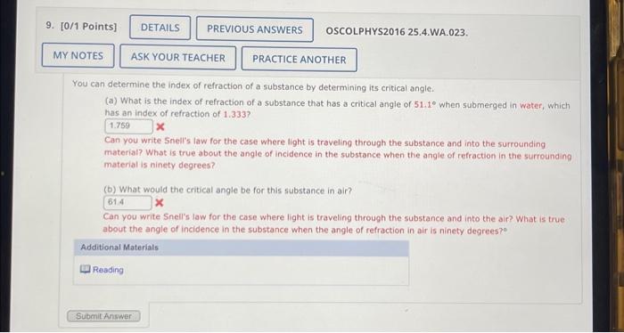 Solved You can determine the index of refraction of a | Chegg.com