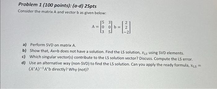 Solved Problem 1 (100 points): (a-d) 25pts Consider the | Chegg.com
